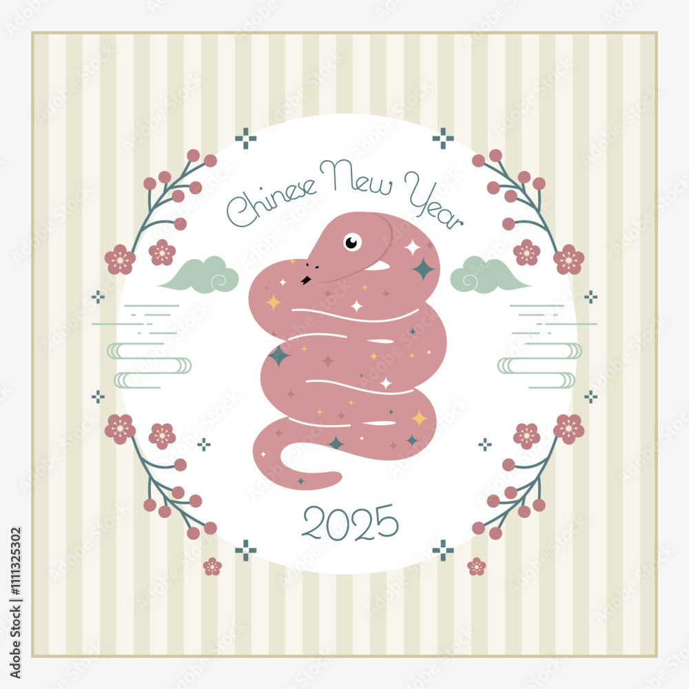 Pastel color Chinese New Year 2025 Year of the Snake. Cute snake ...