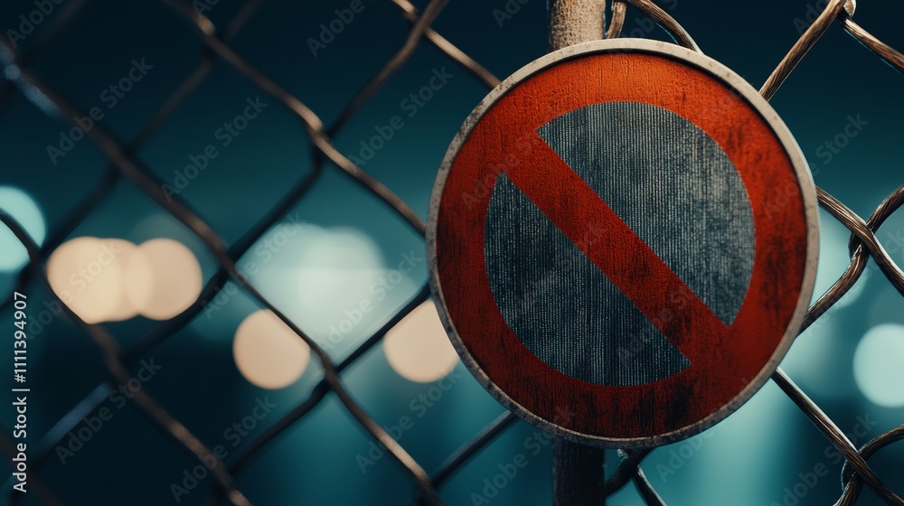 Stock-Foto „No entry sign on chain link fence, restricting access ...