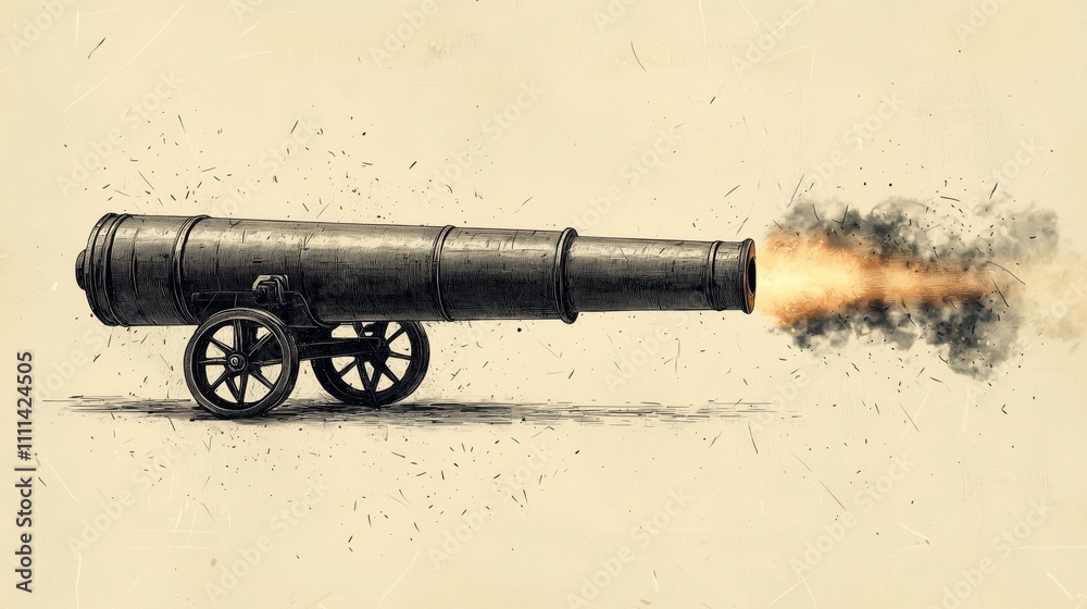 Antique Cannon Firing Black Powder Explosion Art Stock Illustration ...