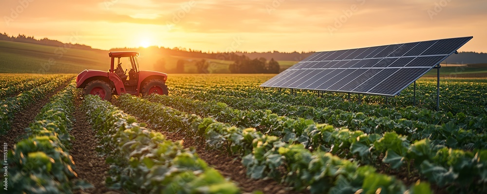 Farm with agrivoltaic system, where solar panels are positioned above ...