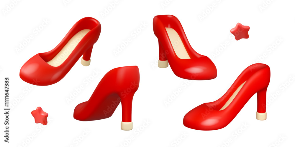Red high heel shoes vector 3d icon set. Woman heels collection isolated ...