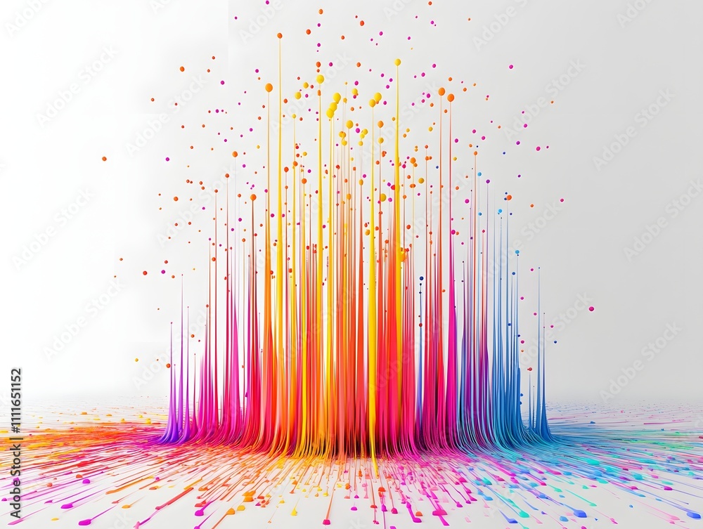 A vibrant explosion of colors with dynamic vertical spikes, creating an ...