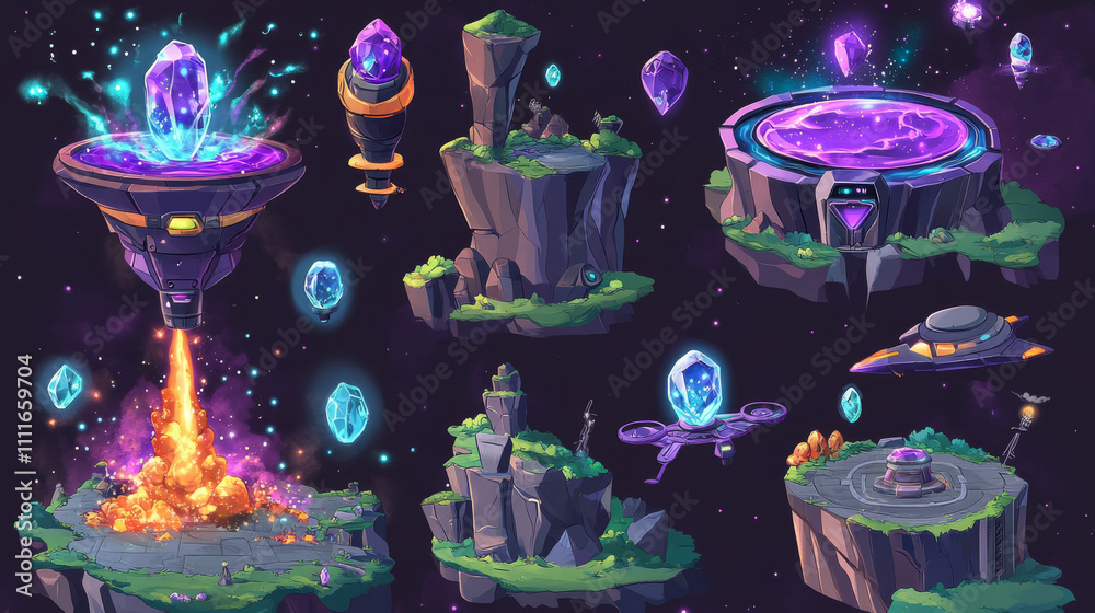 Ilustración de Stock Game ui elements set for space design. Cartoon ...