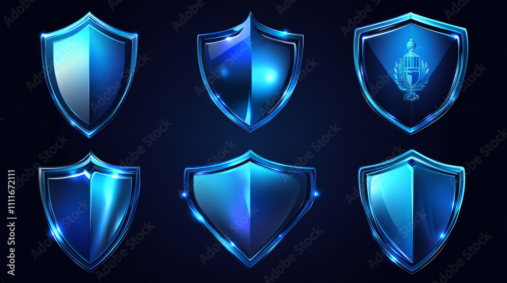 Glass shields set, blank blue acrylic screen panels with reflection and ...