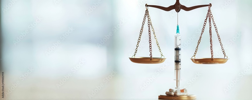 Law with healthcare and medicine concept. Scales of justice symbolizing ...