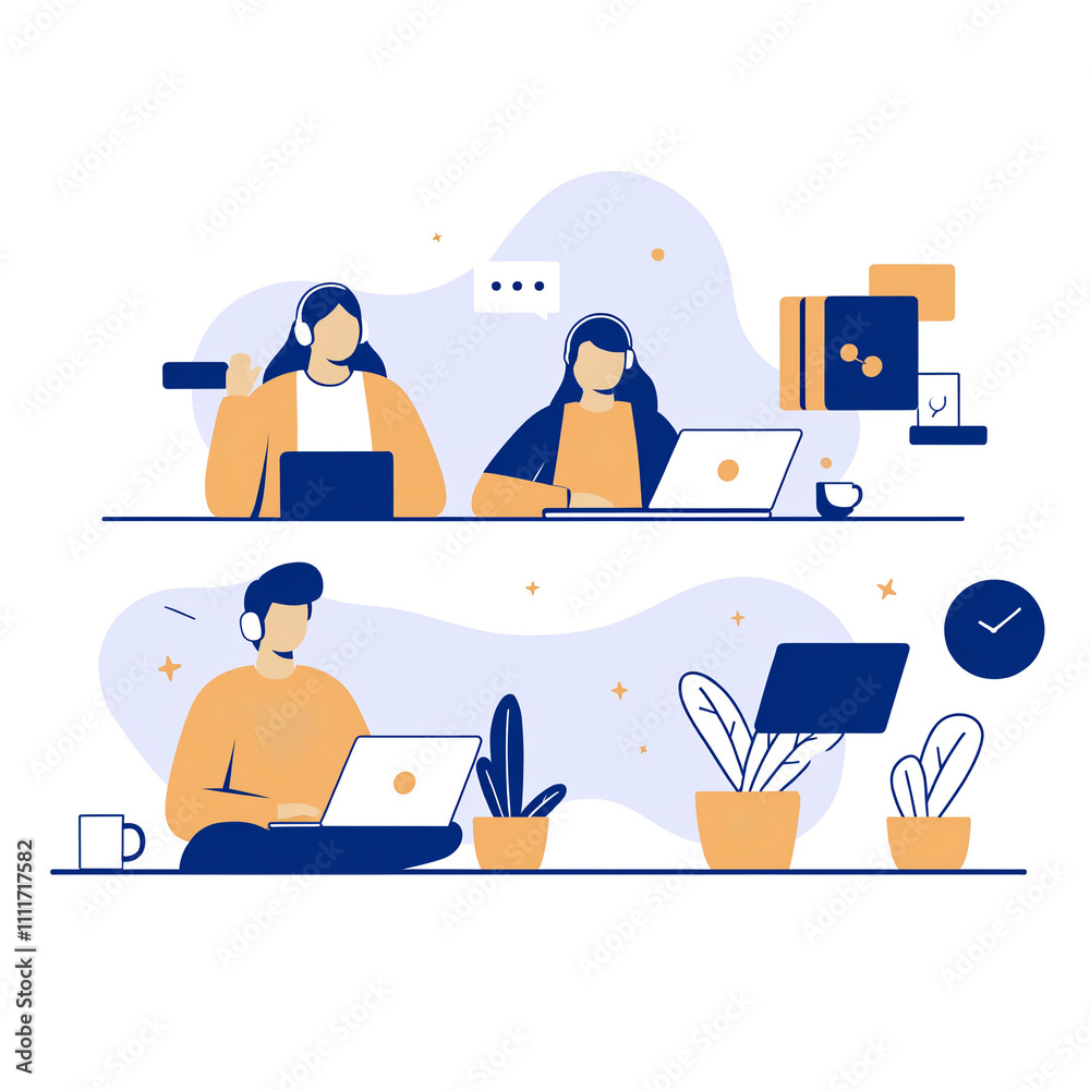 Concept illustrations of remote work, showcasing its benefits ...