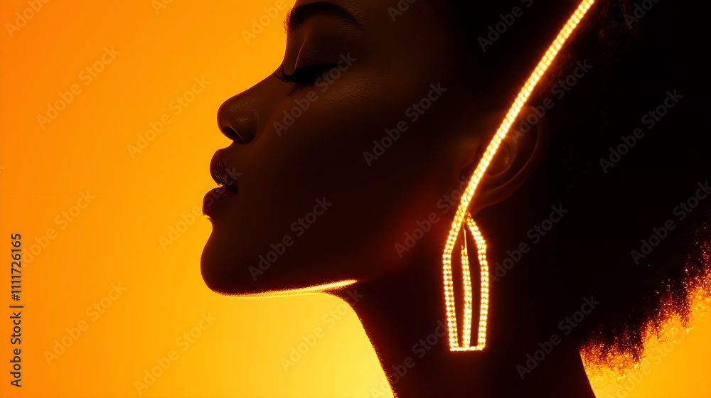 Side profile of a Black woman with eyes closed, subtle warm light on ...