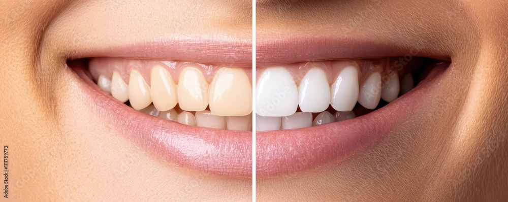 A splitscreen image showing a dull, stained smile on the left and a ...