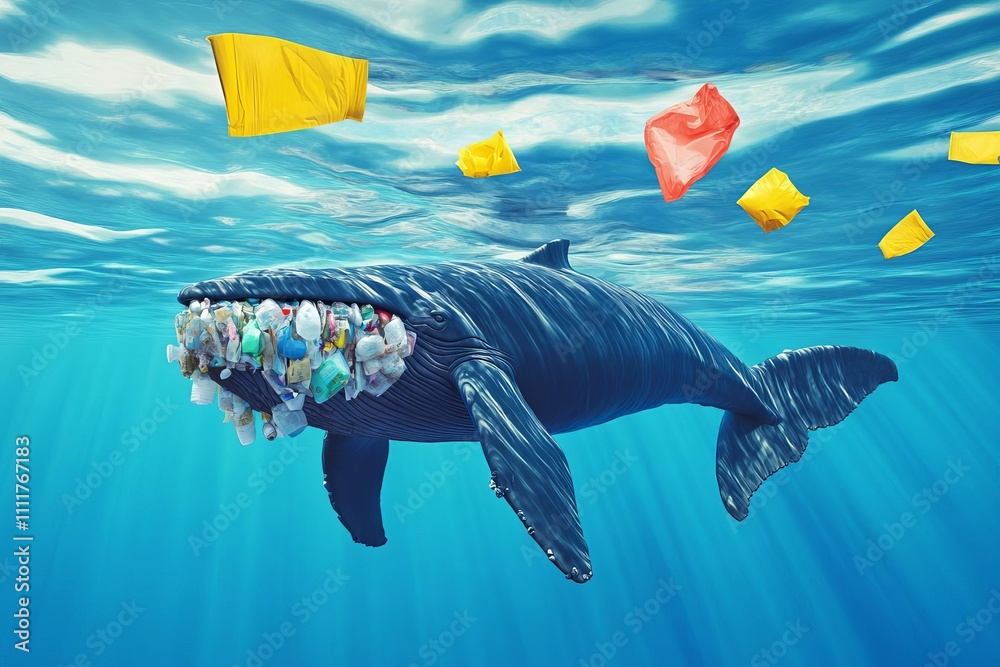 Whale with plastic in its mouth, powerful representation of ocean ...