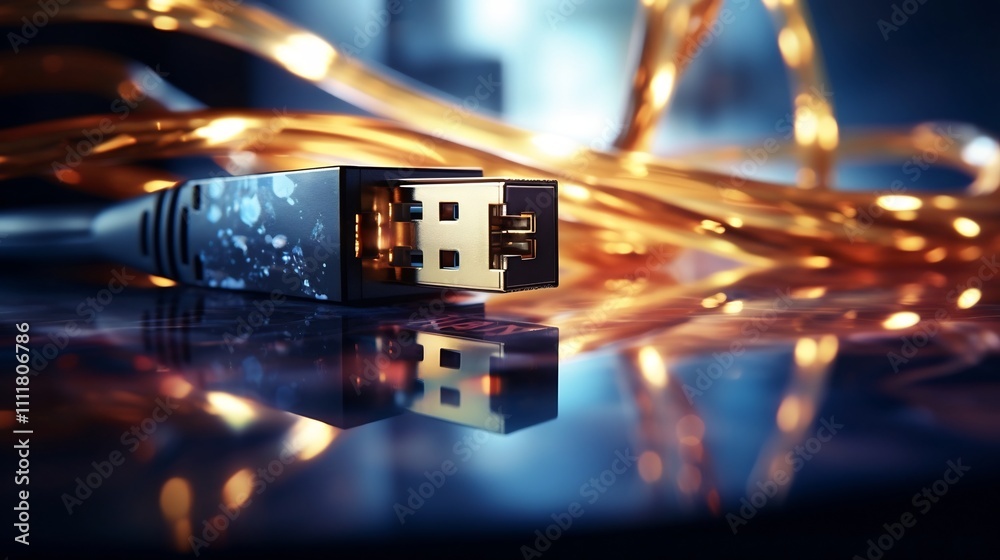 Close up of a shiny HDMI cable plugged into the input port of a high ...