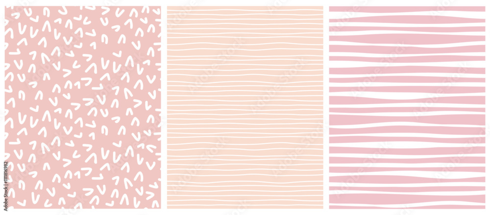Trendy Seamless Childlike Vector Patterns. Abstract Doodle Print. White ...
