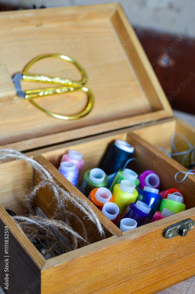wooden sewing box filled colorful spools of thread сraft tutorials ...
