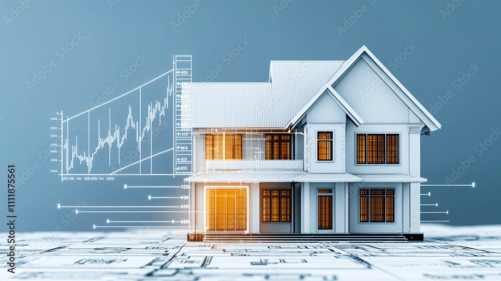 Small residential building exterior with detailed 3D architectural ...