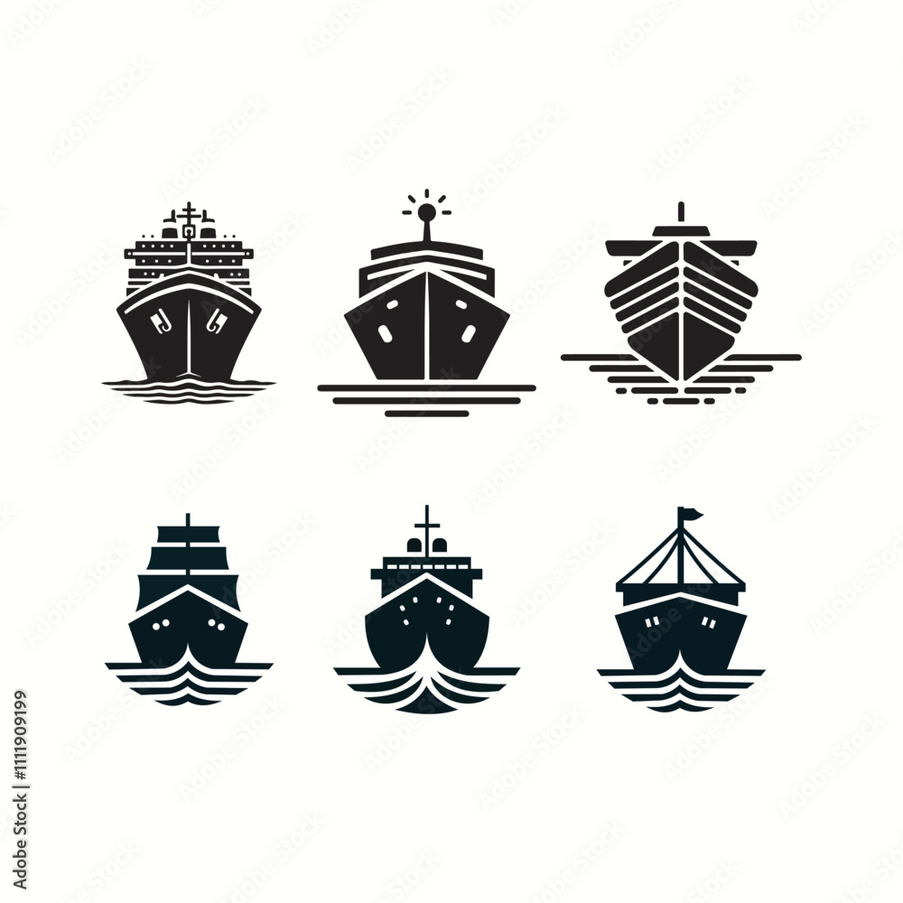 Silhouette Color Icons Of Cruise Ships. Ocean Vessel Pictogram. Symbols ...