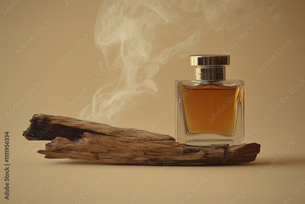 Arabian oud bottle of perfume kept on a wooden piece in studio ...