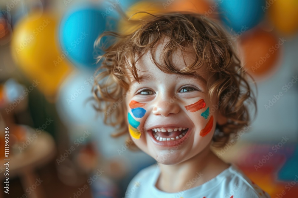 happy child face with painted face, face painting, holiday concept, art ...