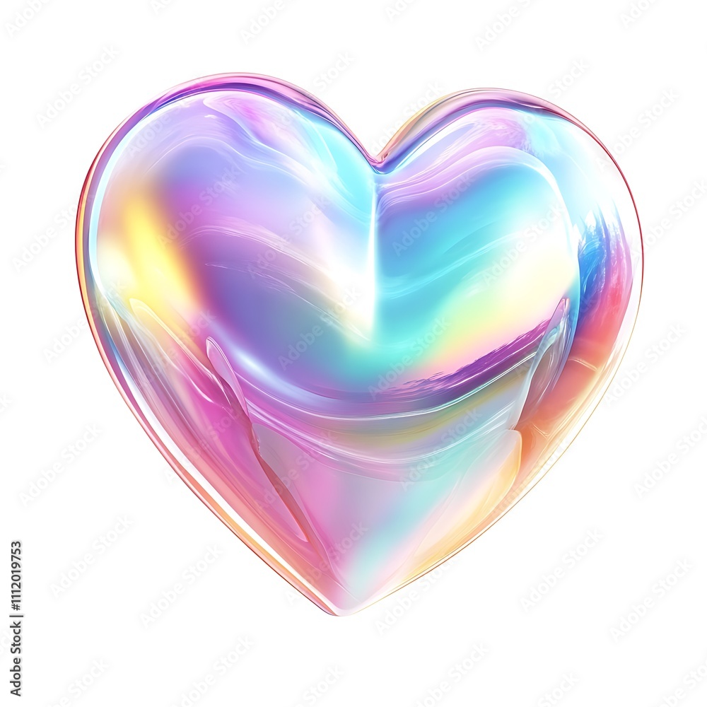 Holographic heart icon, pastel colors, clipart style isolated on white ...