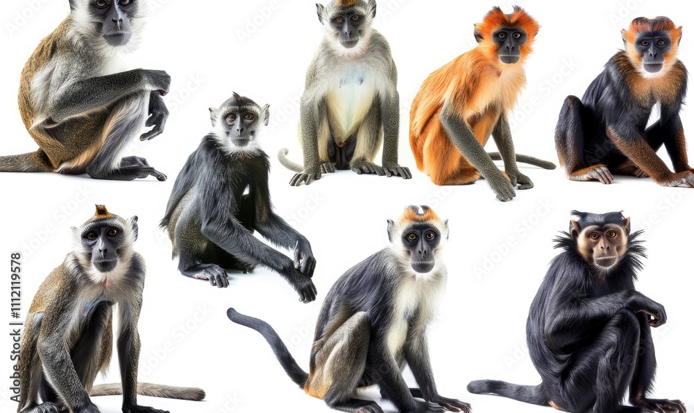 Stock-Foto „Photorealistic set of different types and sizes of macaques ...