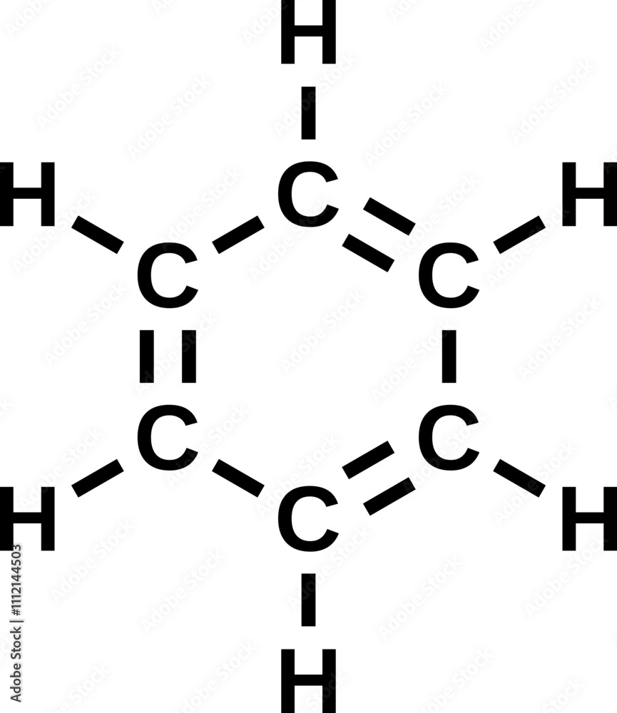 Benzene structural formula with carbon atoms, vector illustration Stock ...