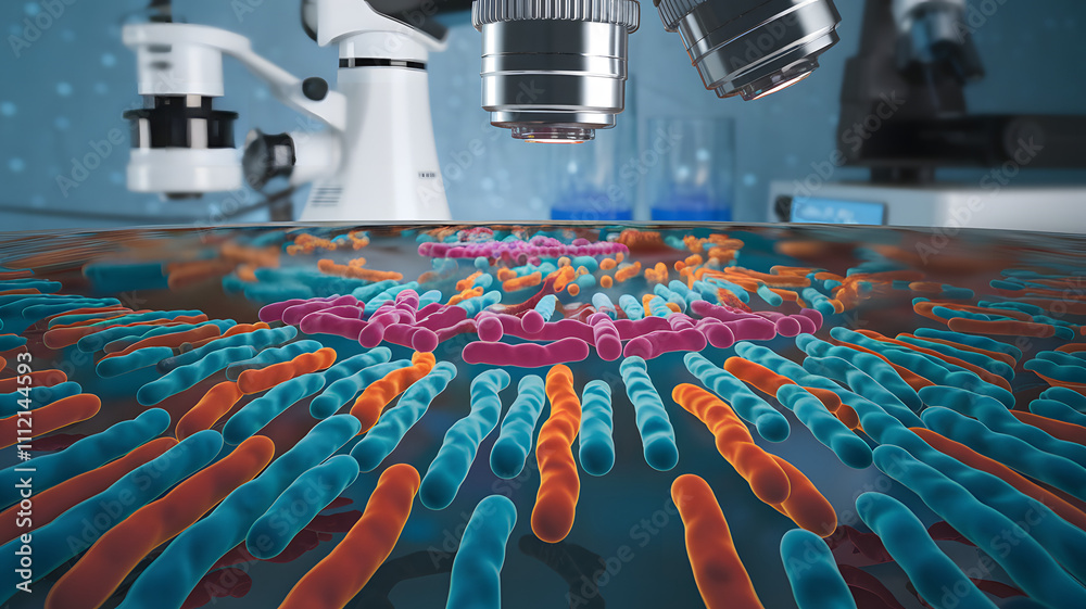 Microscopic view of beneficial bacteria thriving in a controlled ...