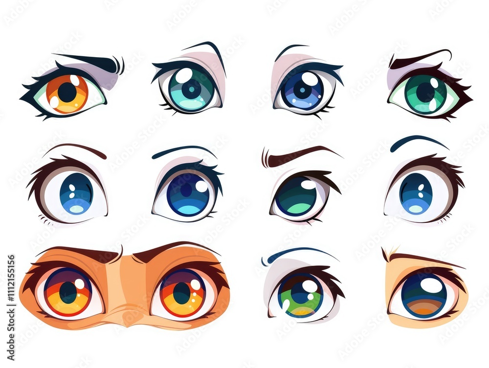 Стоковая иллюстрация «set of cute cartoon eyes on a white background ...