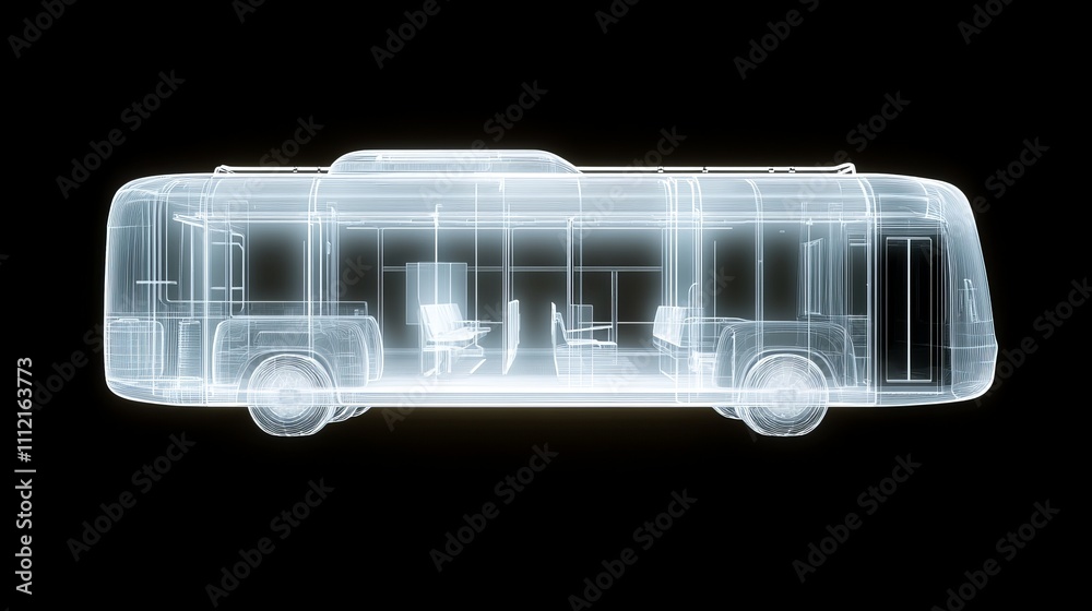 A holographic projection of a conceptual futuristic bus with ...