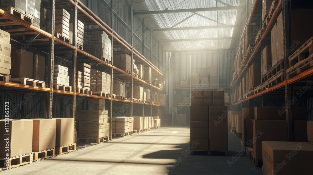 High-resolution image of an industrial warehouse interior with towering ...