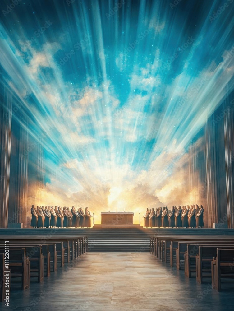 Virtual church choir singing together on screens, animated digital ...