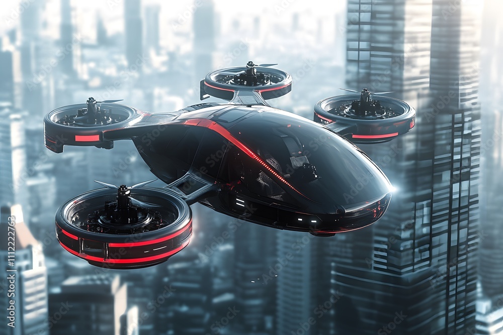 A fleet of generic white electric powered Vertical Take Off and Landing ...