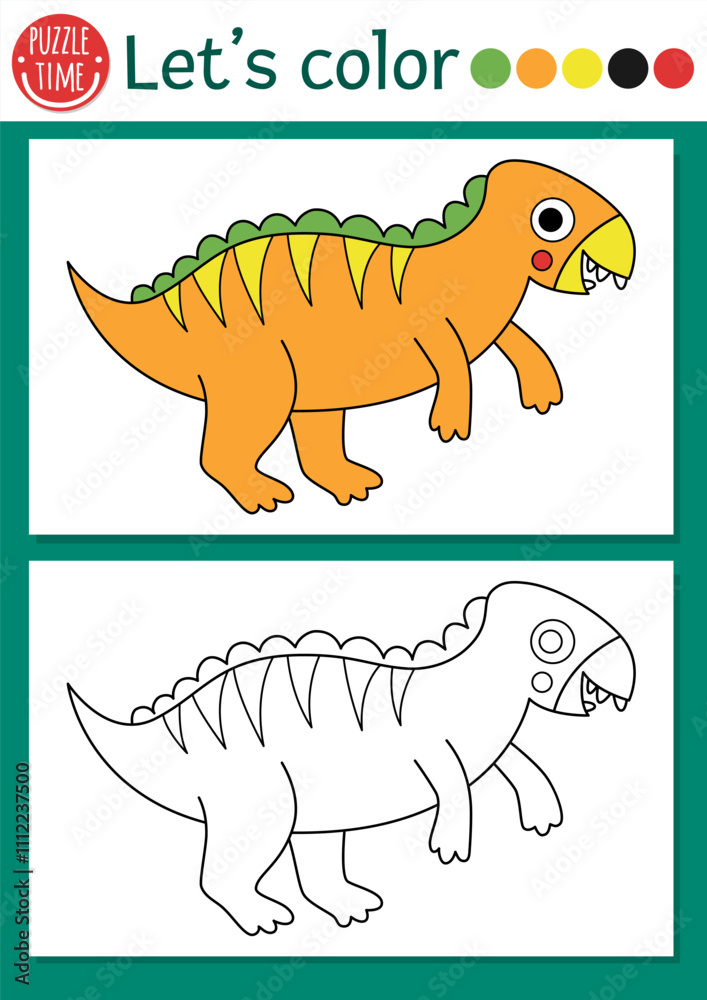 Dinosaur coloring page for children with iguanodon. Vector prehistoric ...