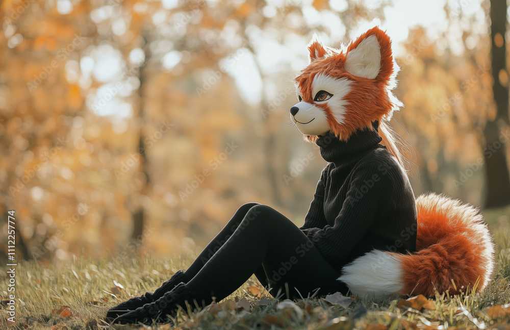 Girl in fox costumes at the festival. Black outfits. Photo of girl ...