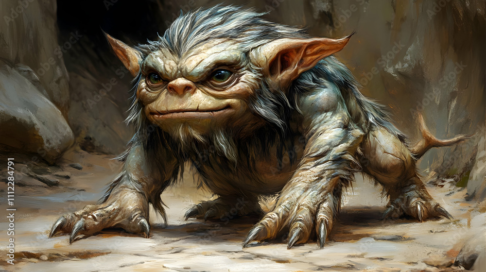 Mythical Creature Design: Exploring a Furry Beast's Cave Habitat Stock ...