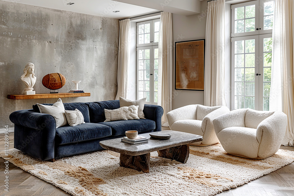 Minimalist, loft home interior design of modern living room with dark ...