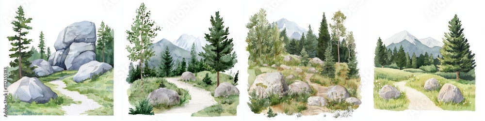Transparent PNG file featuring a trailhead watercolor illustration ...