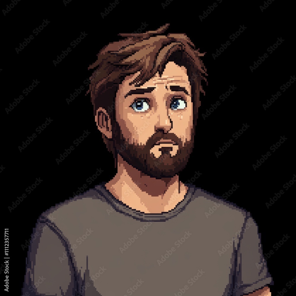 Стоковая иллюстрация «Pixel Art Portrait of a Concerned Man with Brown ...