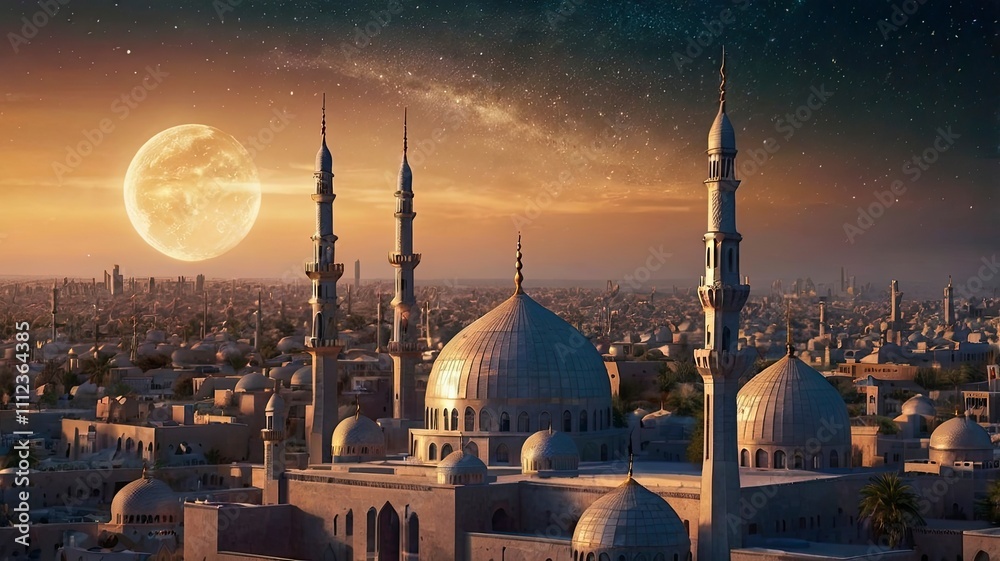 Mosque Dome Scescent Moon Star Sky Night Israa Mecca Mohammed Ramadan ...