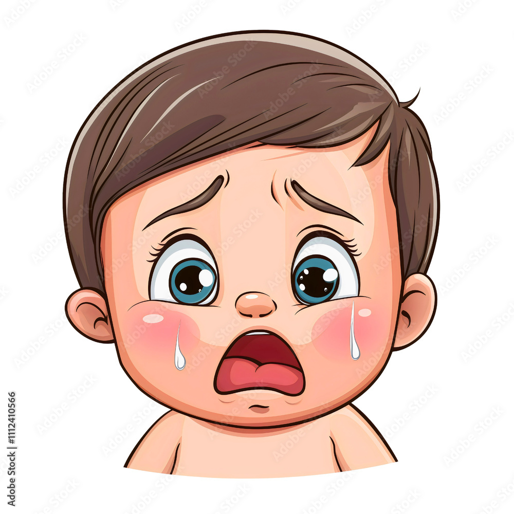 Adorable cartoon illustration of a crying baby with tears and a sad ...