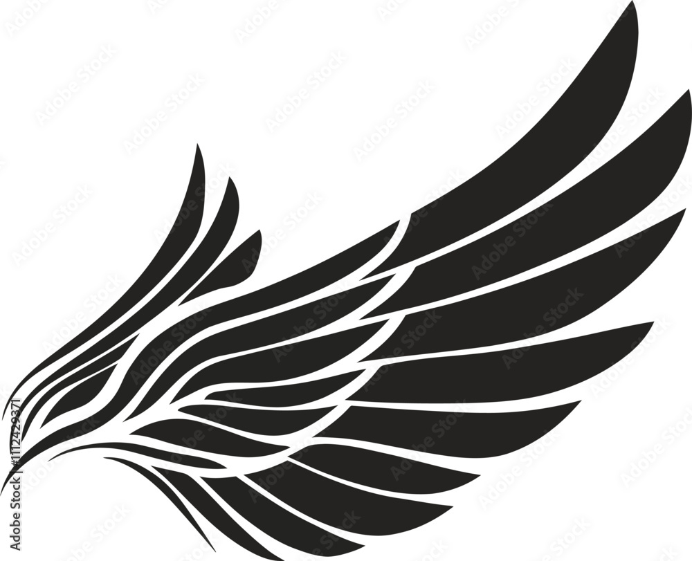 Wing symbols, Wings icons. Set of black wings icons. Bird wings, angel ...