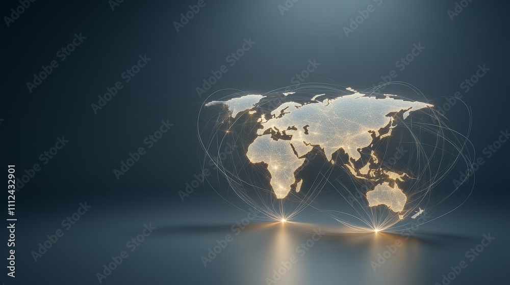 A glowing infographic overlaying a world map, with roads, air routes ...
