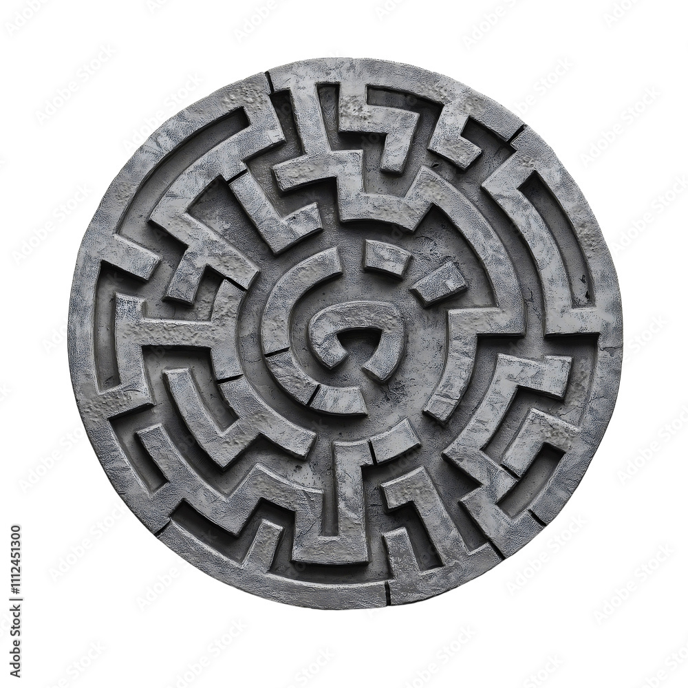 Circular maze puzzle with entrance and exit isolated on white ...