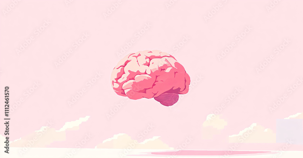 Human brain pink color on pink background, anatomy and biology. Concept ...