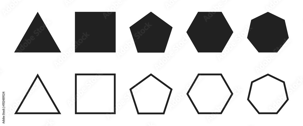 Types of polygon shapes or geometric figure set. Mathematical shapes of ...