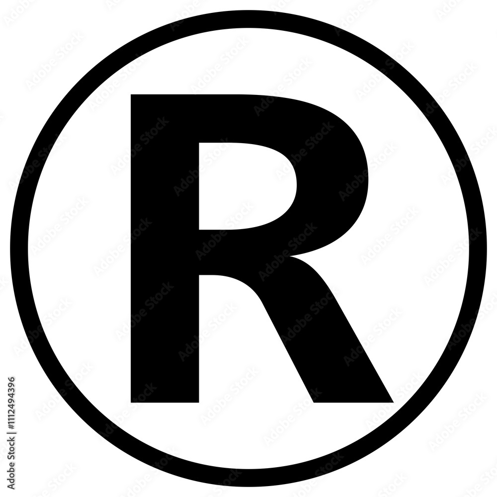 Distinctive registered trademark symbol rendered in black, isolated on ...