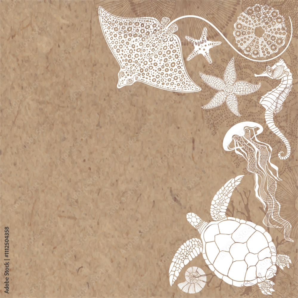 Luxury design with sea creatures and place for text on kraft paper ...