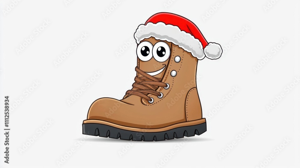 Cute cartoon illustration of a smiling Santa boot with big playful eyes ...