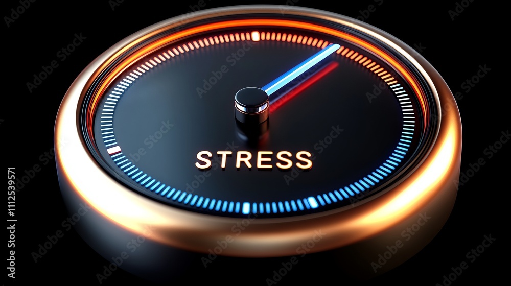 A modern stress meter showcasing a needle pointing towards the 'stress ...