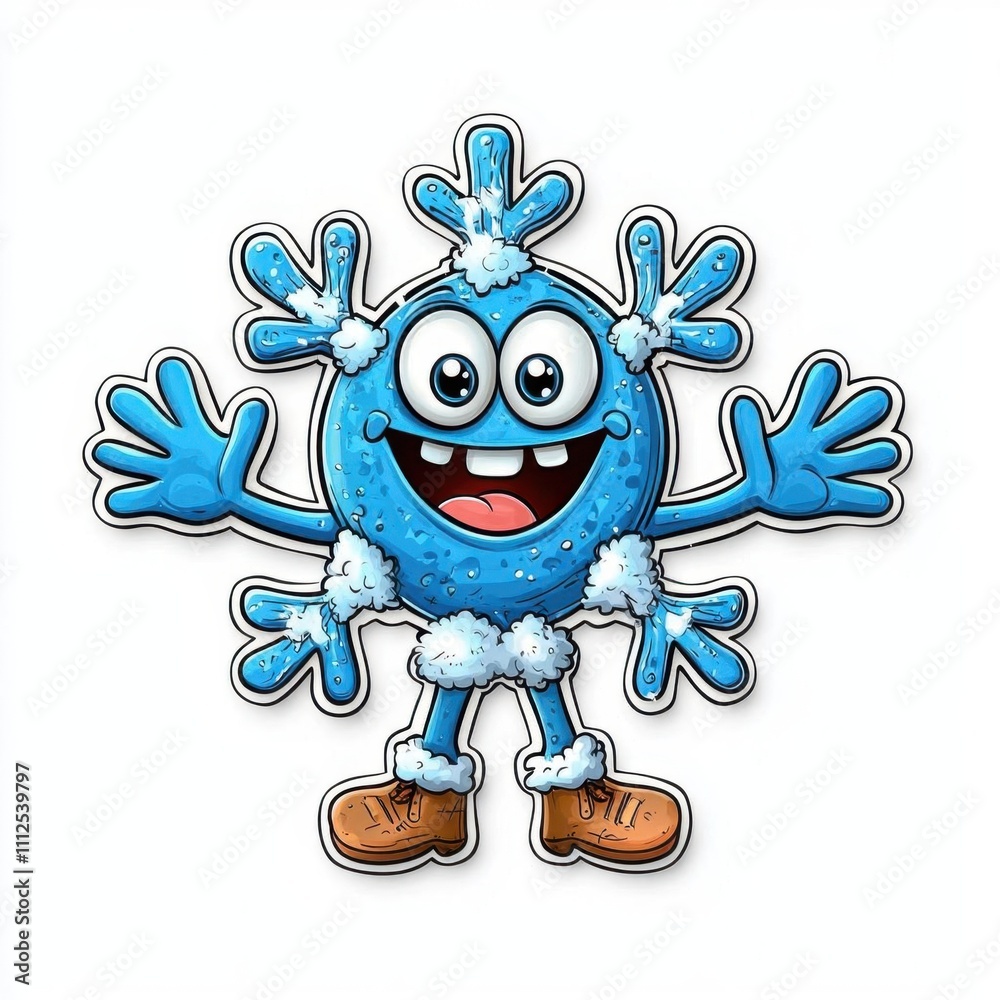 Cute cartoon illustration of a snowflake with big sparkling eyes and a ...