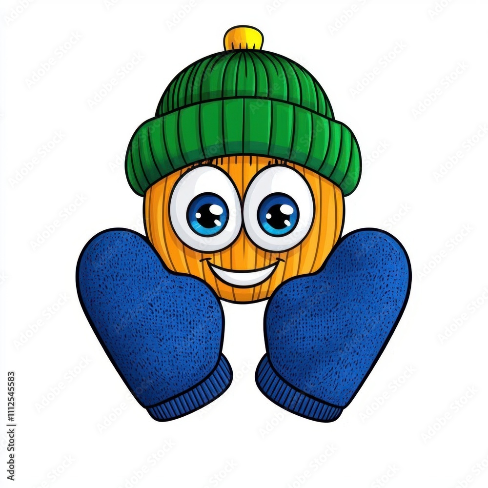Cute cartoon illustration of a cozy holiday mitten with big cheerful ...