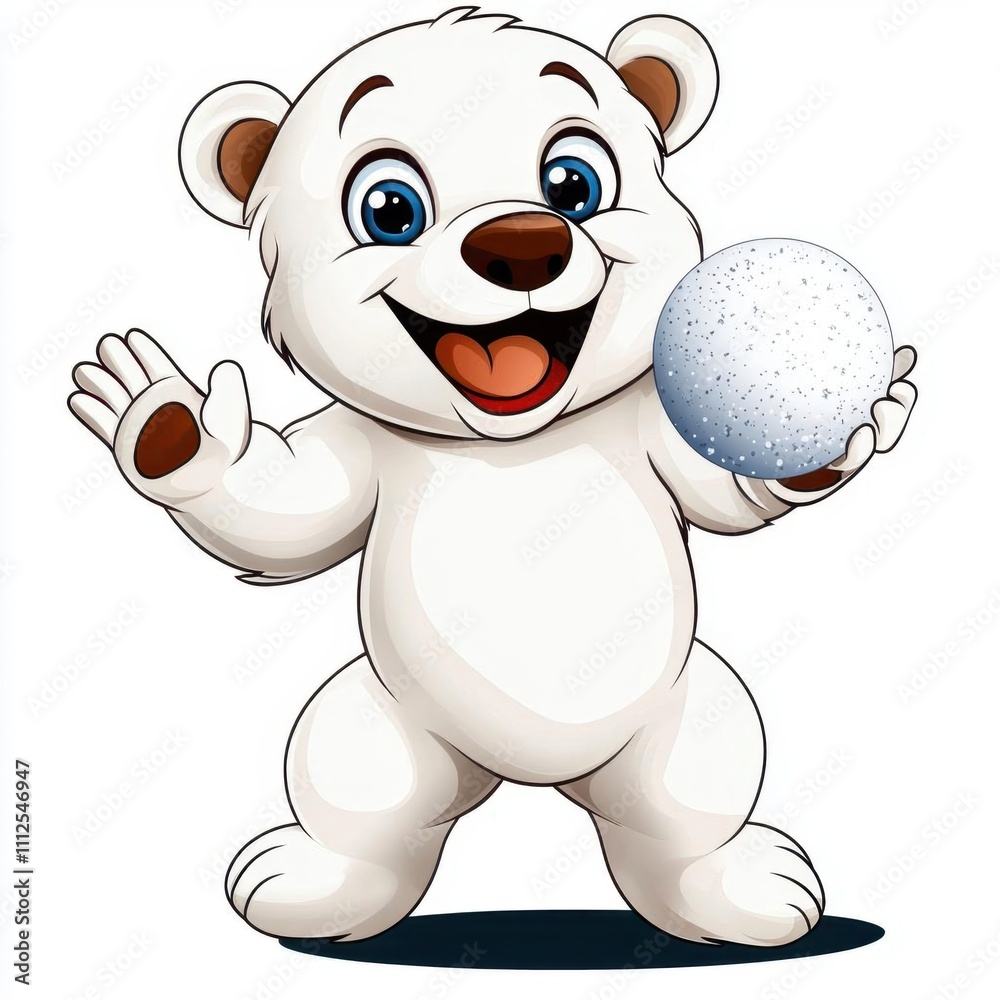 Cute cartoon illustration of a festive polar bear cub hugging a ...