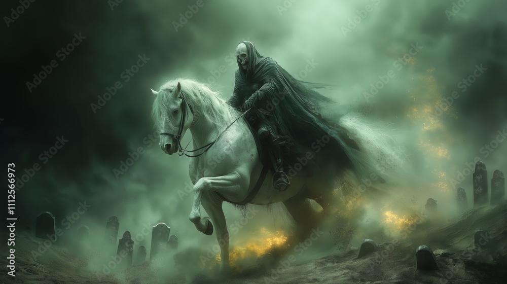 Grim Reaper as Pale Horseman of the Apocalypse in Ethereal Graveyard ...